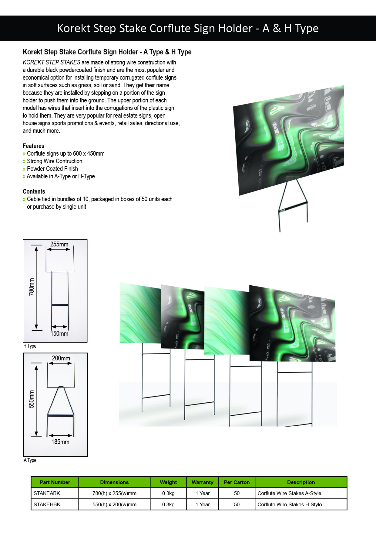 Corflute Sign Holder H and A Step Stakes – Black – Anders Displays